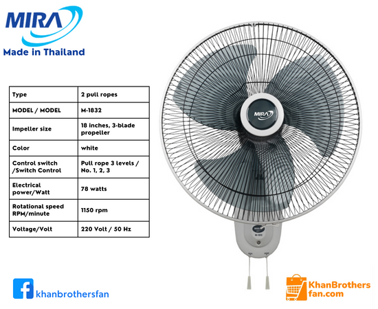 Mira Wall fan, Size: 18 inch, Model: M-1832, 2 pull ropes, Made in ...