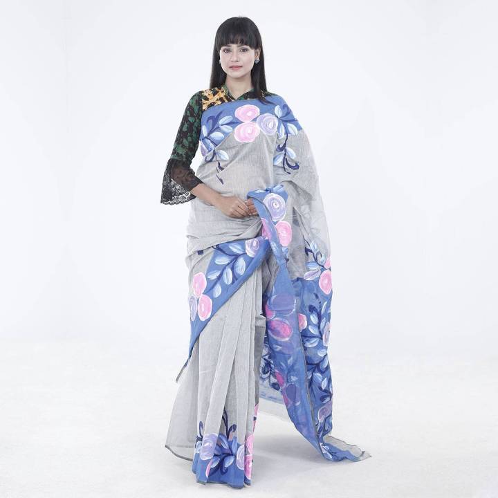 Haf Silk Hand Print Sharee Without Matching Blouse Piece For Women ...