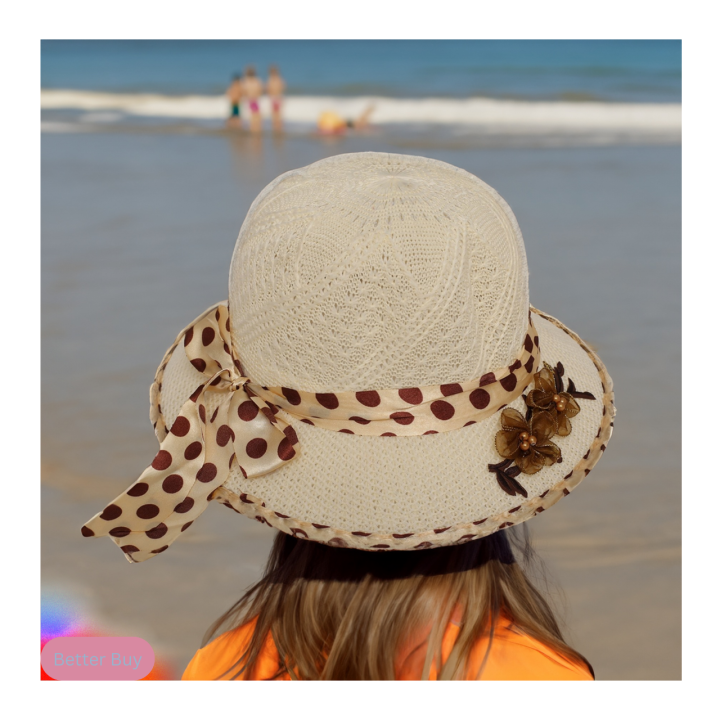 Girls Sun Cap Children Pearl Wave Straw Hat Kids Panama Beach Hat ...