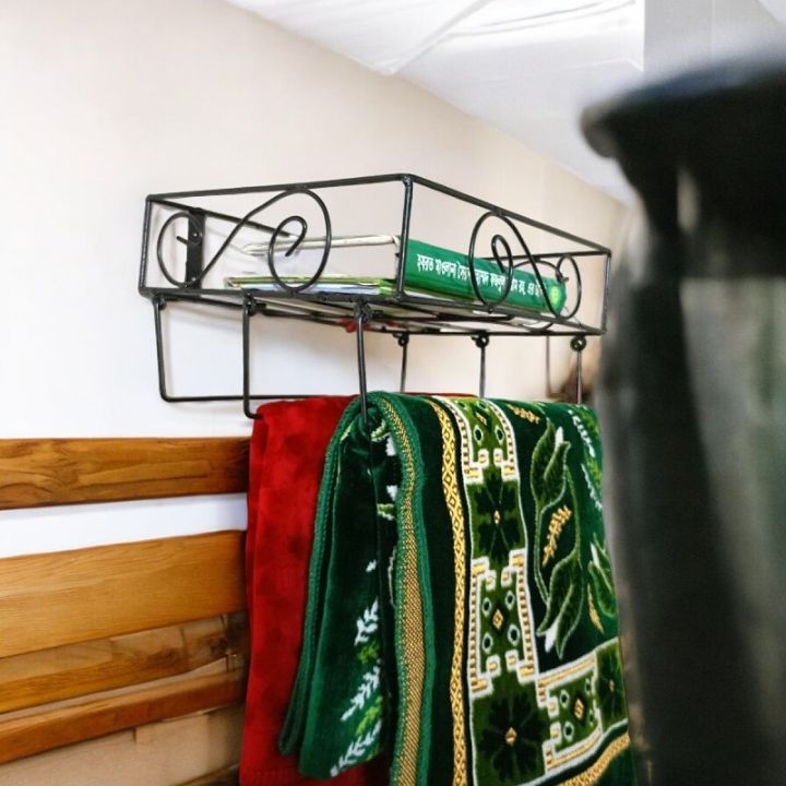 Versatile Black Metal Wall Mounted Quran Stand and Jaynamaz Shelf ...