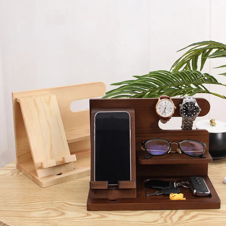 Bedside Organiser Wood Phone Docking Station Key Holder Wallet Stand ...
