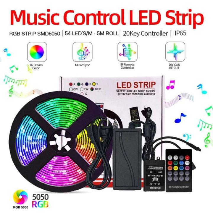 5M LED Strip Light RGB 5050 Music Sync LED Light With Voice Control DC ...