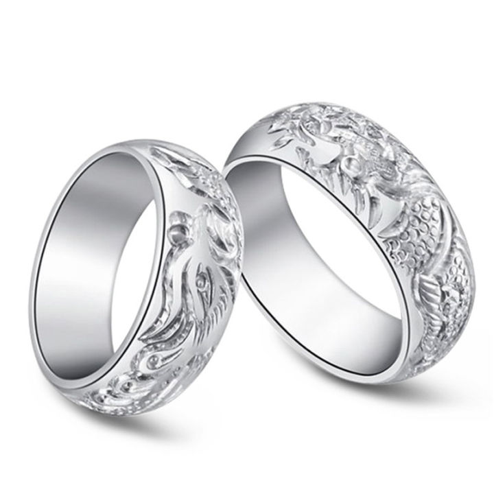 Vintage Ethnic Dragon and Phoenix Totem Rings Silver-plated domineering ...