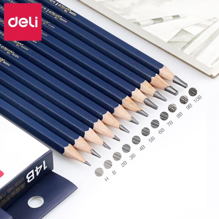 Deli 3Pcs Artist Sketching Graphite Pencils 3H 2H H HB B 2B 3B 4B 5B 6B ...