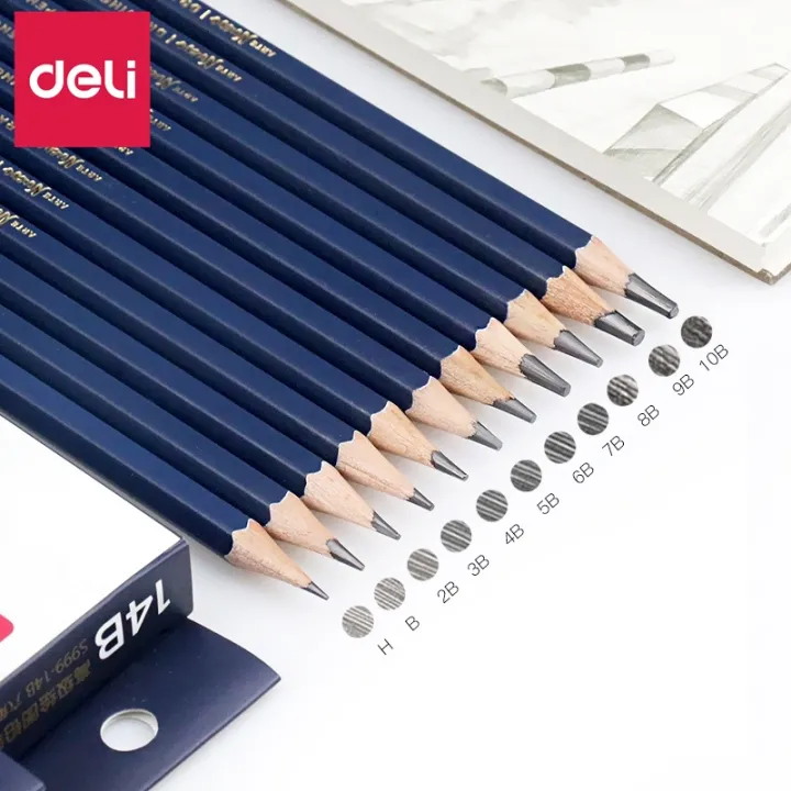 Deli 3Pcs Artist Sketching Graphite Pencils 3H 2H H HB B 2B 3B 4B 5B 6B ...