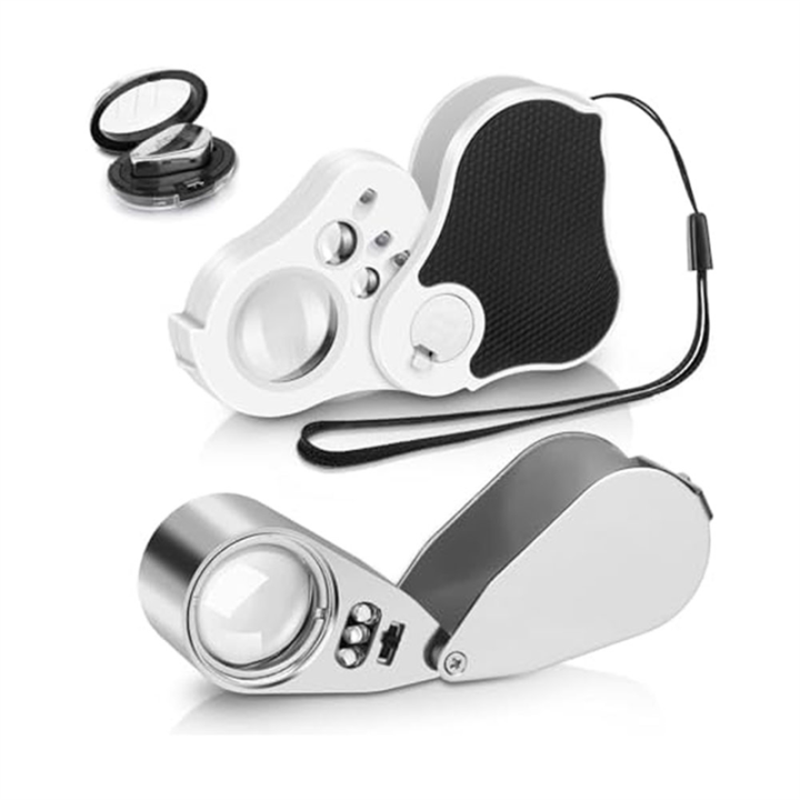 1Set Magnifying Glass 40X Jewelry Magnifying Glass Ring +UV Light LED ...