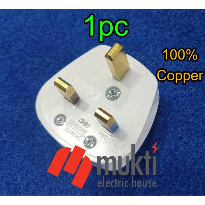 T&J Fused 1pc 13A 3 Pin Flat Electrical Plug Premium Quality 100% ...
