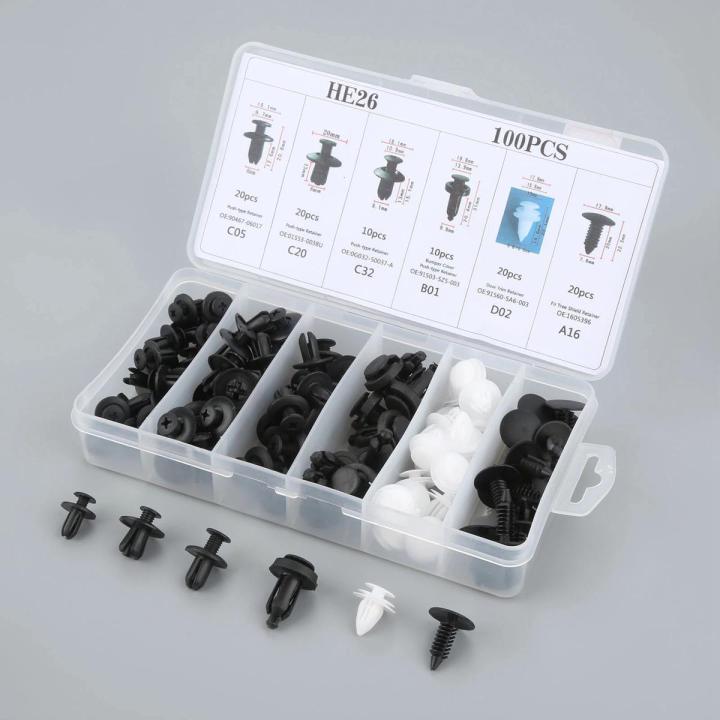 Auto Fastener-100 x Plastic Fender Clips 1 x screwdriver 4 x rockers-as ...