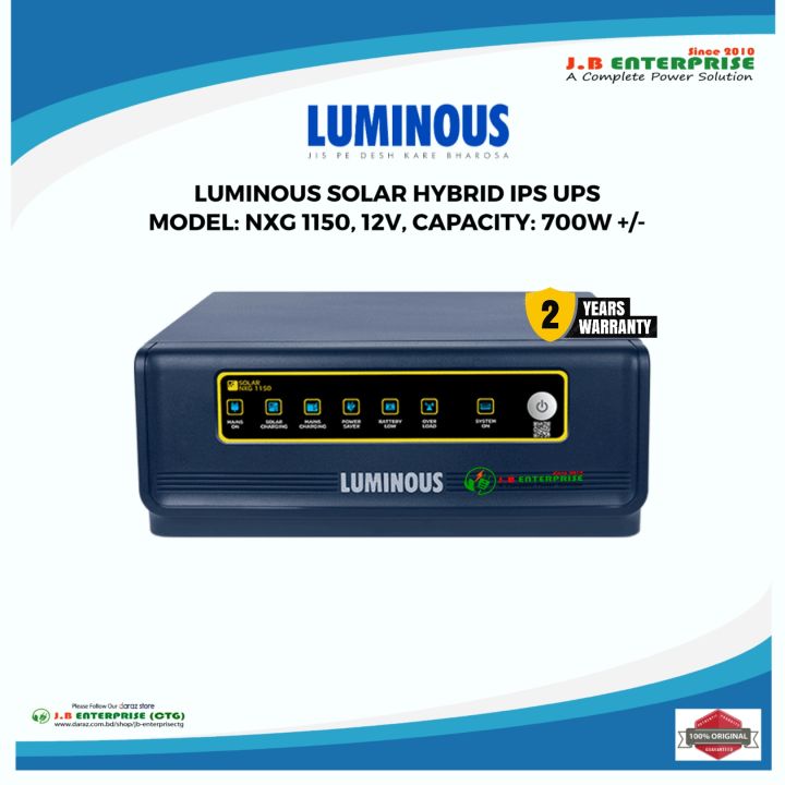 Luminous NXG 1150E Solar Hybrid IPS UPS | 850VA | 12V | 50A Solar Controller | Up to 850Wp ...