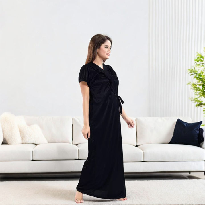 Indian Night Dress (Nighty) 4-Piece Set – Maxi Style, Black, Available ...