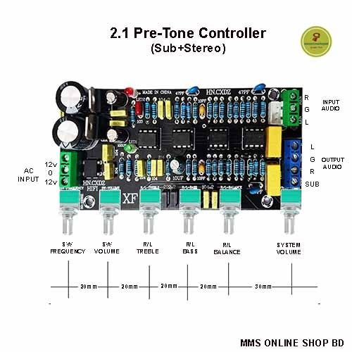 HIFi 2.1 Stereo+Subwoofer Pre-Amplifier Bass Tone Control LFE Filter ...