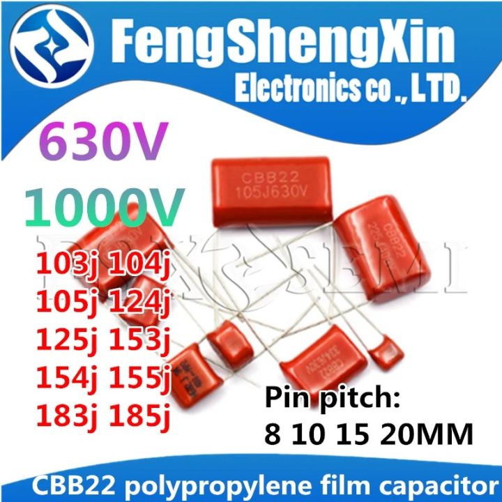 10pcs CBB22 polypropylene film capacitor 630V 1000V 103J 104J 105J 124J 125J 153J 154J 155J 183J ...