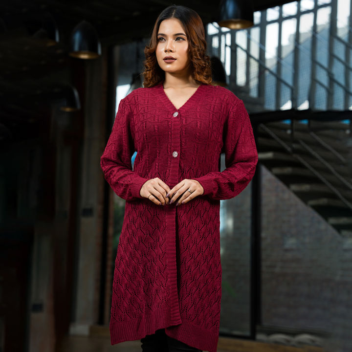 Women’s Maroon Cardigan Sweaters Knit Outwear Coats | Daraz.com.bd