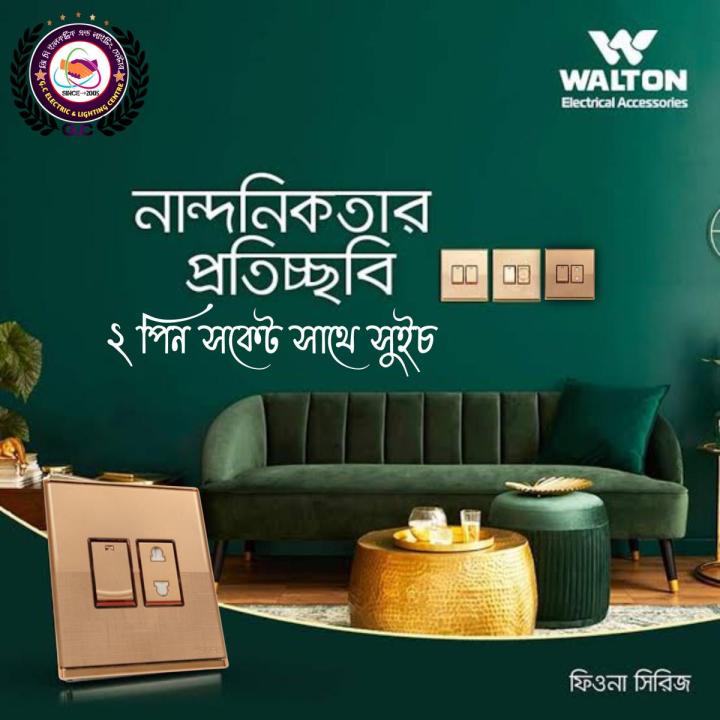 WALTON FIONA SERIES-2 Pin Socket with Switch (GOLD COLOUR) | Daraz.com.bd