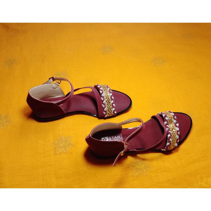 Ladies sandle shoes with Colourfull gold stone for teenage, school or ...