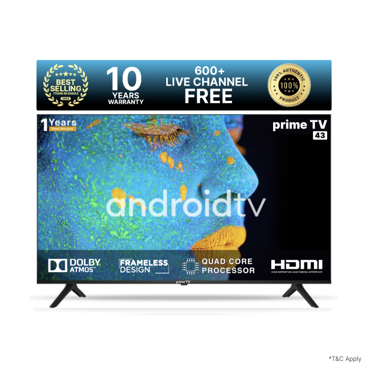 prime TV 43" TV FHD Frameless Voice Control Android Smart TV | Daraz.com.bd