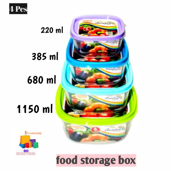 Transparent Plastic Rainbow Food Storage Box Container with Lid-4 Piece ...