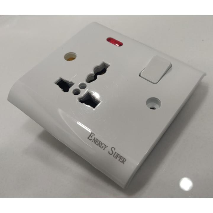 Energy Super White 13A 3 Pin Multi Universal Combined Switched Socket ...