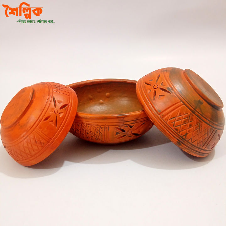 3 Pcs Clay Bowl Set . Curry Bati Set . Soup Bati Set . Matir Bati Set ...