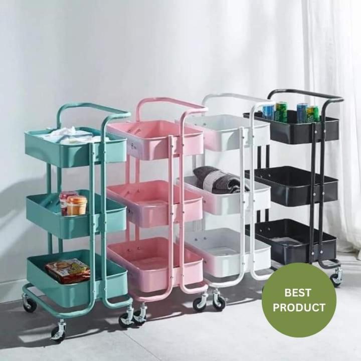3 Level Metal Trolley Rack multicolor | Daraz.com.bd