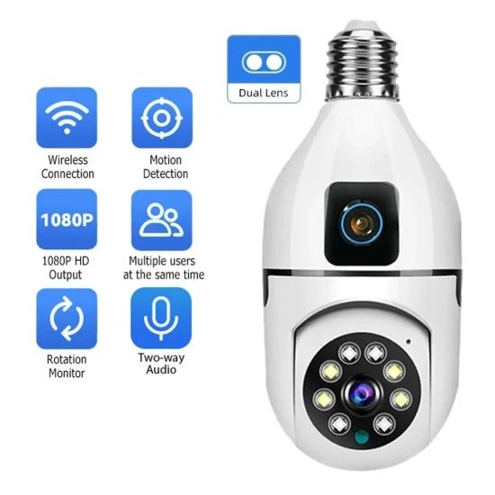 V380 Pro Dual Lens Dual Screen E27 Bulb Camera Two Ways Audio Color ...