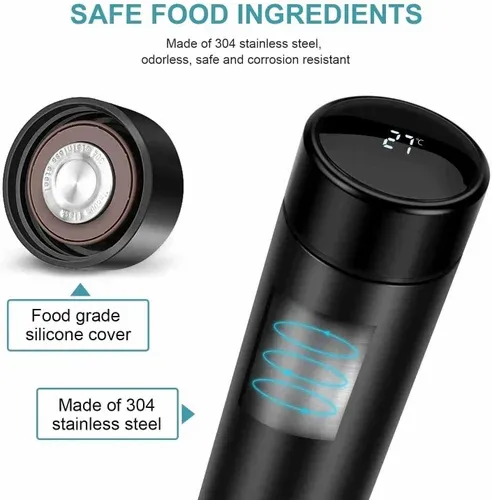 500ml Water Flask with LED Temperature Display - Steel Insulated Smart ...