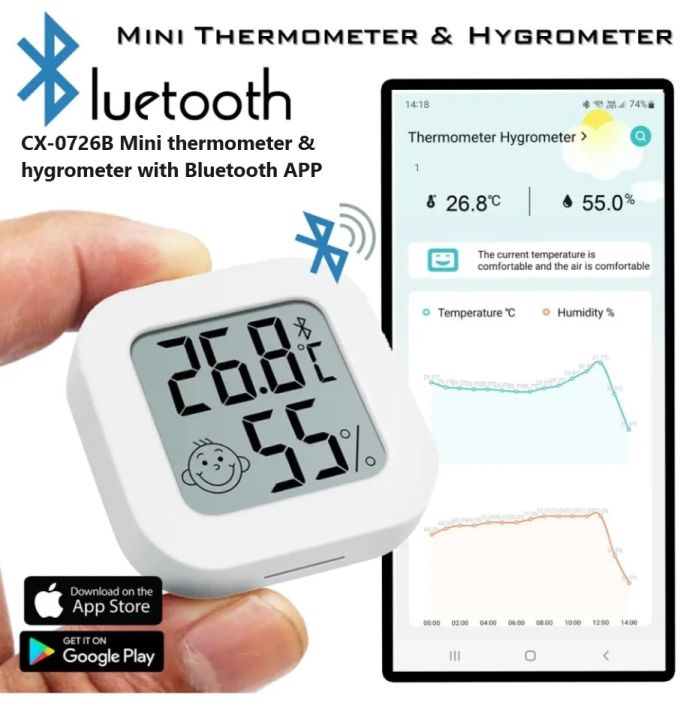 CX-0726B Mini thermometer & hygrometer with Bluetooth APP, Bluetooth ...