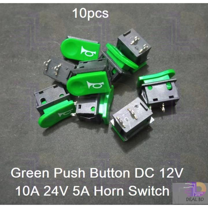 Universal Green Push Button DC 12V 10A/ 24V 5A Horn Switch-10Pcs ...