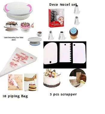 4P Cake Combo.. Turn Table ., Deco Nozel Set,3 Piece Scrapper, 10 ...