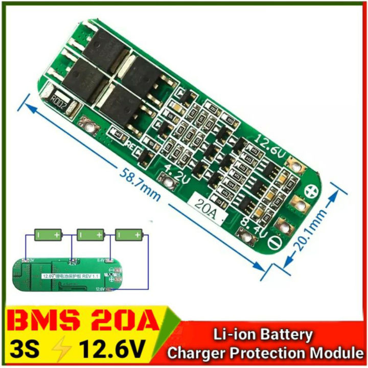 3S 20A Li-ion Lithium Battery Charger PCB BMS Protection Board - For 18650 Battery Charge Drill ...