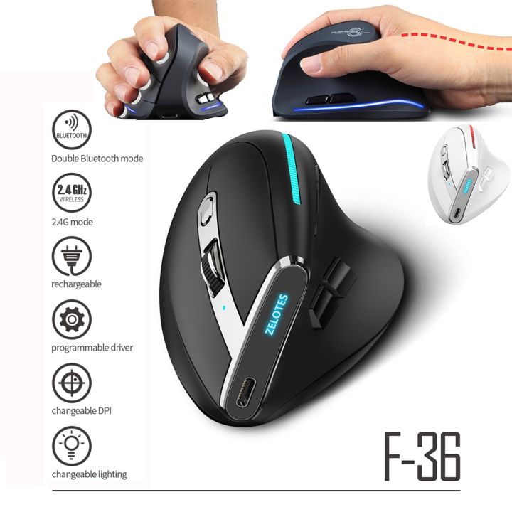 F36 Wireless Vertical 2.4G Bluetooth Mouse 2400DPI Game Mouse 6/8 Keys ...