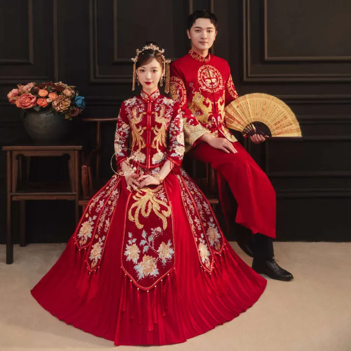 Bride Hefu 2024 New Wedding Dress Show Kimono Couple Set Chinese Style ...