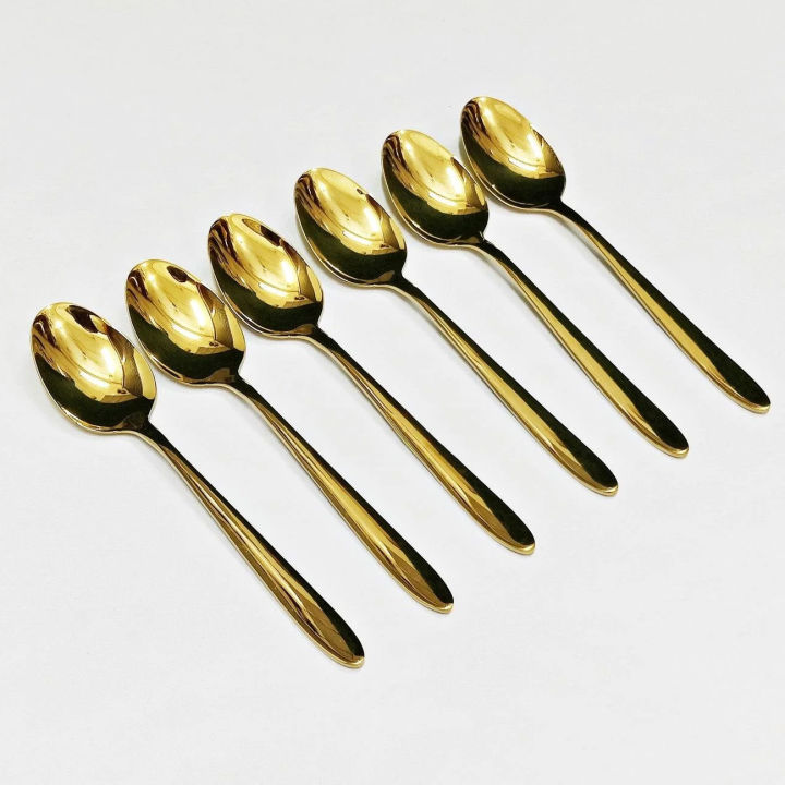 6-Piece 8-Inch Stainless Steel Golden Spoon Set - Elegant, Durable, and ...