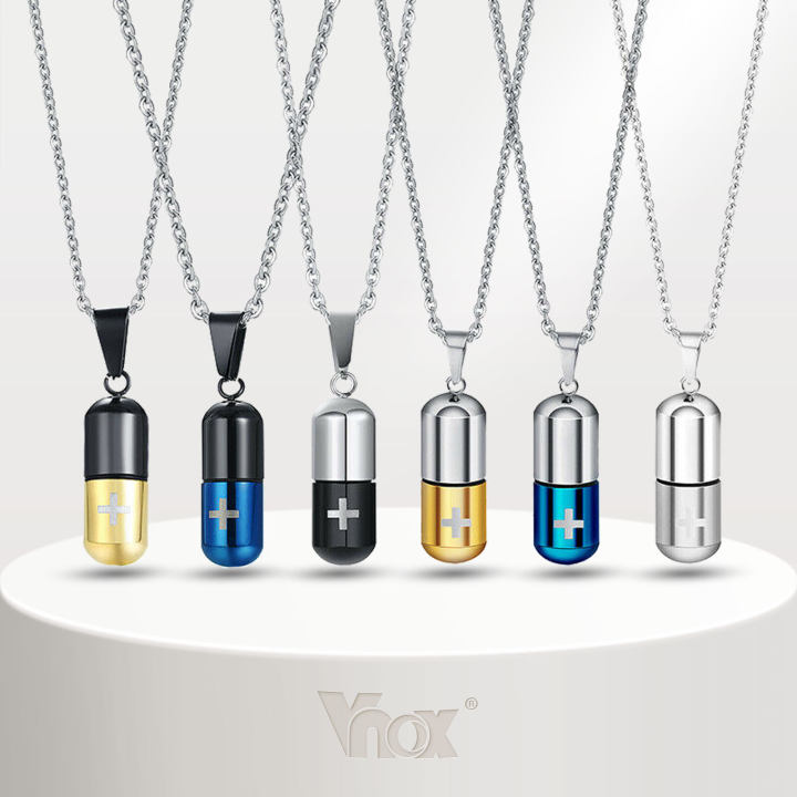 Vnox Capsule Shape Pill Men Necklace Cross Cremation Ashes Urn Pendant ...