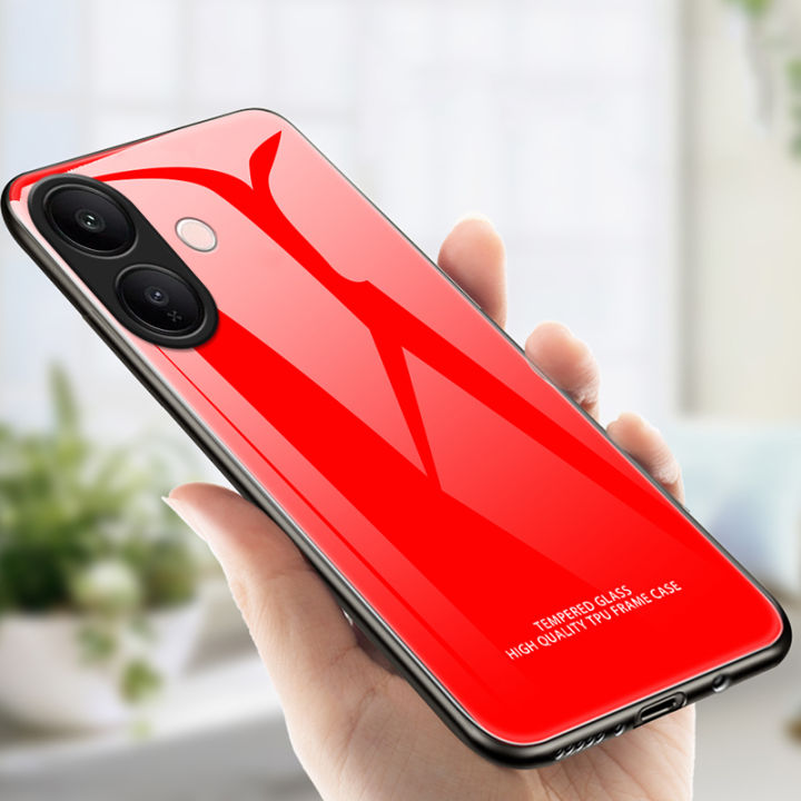 Biruiqu For VIVO V60 Lite Tempered Glass Back Soft Silicone Edge Black ...