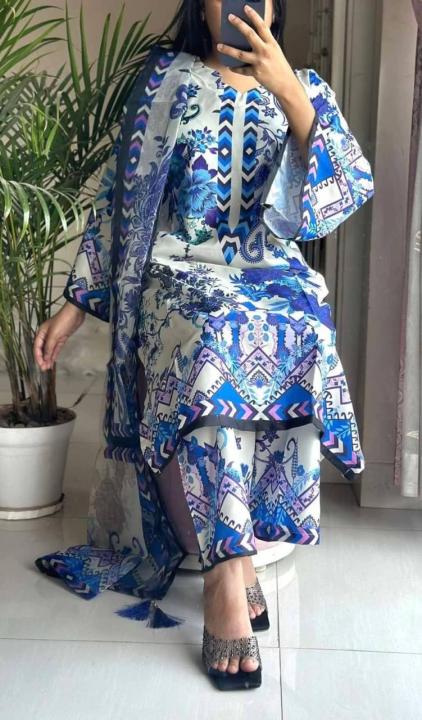 Women Frock 3 pcs Casual Dress Lady Solid Print Spring Summer ...
