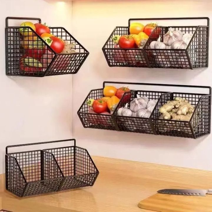 Kitchen Storage Onion Ginger Garlic Storage Rack Condiments Spice Wall ...
