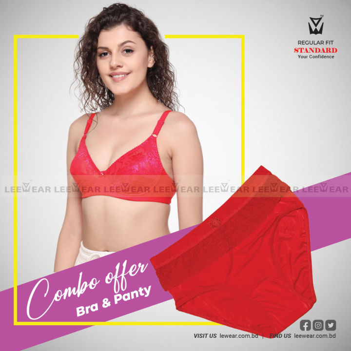 LEEWEAR HALF LACE STANDARD BRA PANTY COMBO PACK BDAA01BR21110-15 | Daraz.com.bd