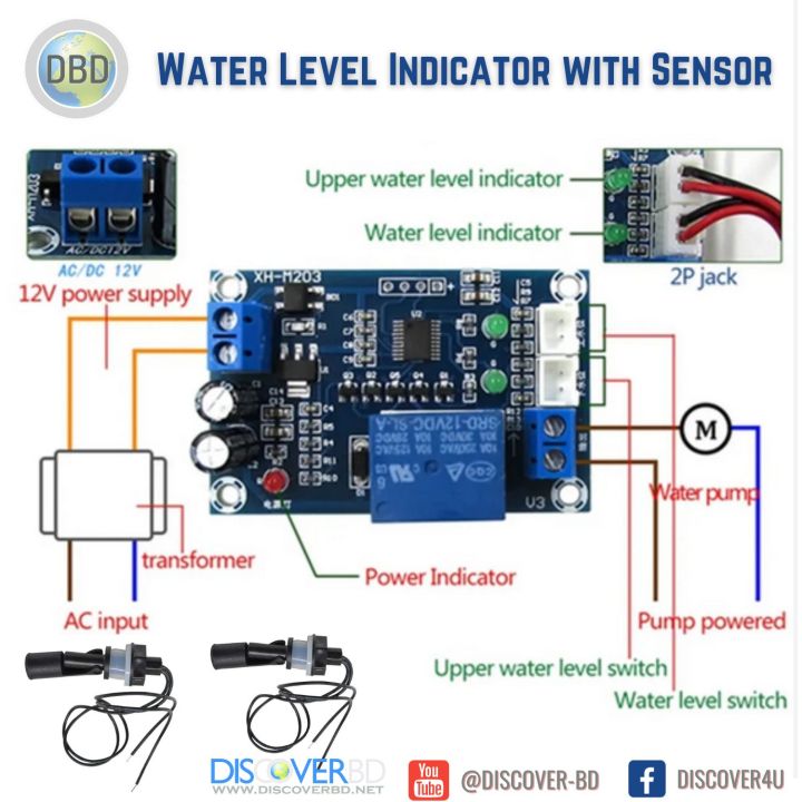Automatic Water Level Indicator with 2 Pcs Water Level Sensor | Daraz.com.bd
