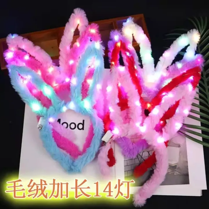 14 Lights Luminous Plush Rabbit Ears LED Light Headbands for Kids Girls ...