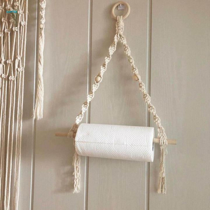 Macrame Toilet Paper Holder, Woven Rope Storage Tissue Roll Hanger Hand ...