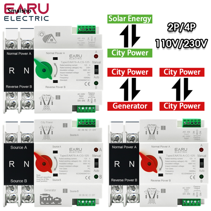 2P 4P 125A AC 110V 230V ATS PV Dual Power Automatic Transfer Switch ...