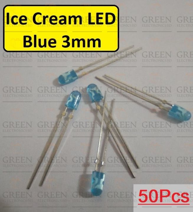 50Pcs Ultra Bright Blue Color 3mm Ice Cream LED Light Emitting Diode ...