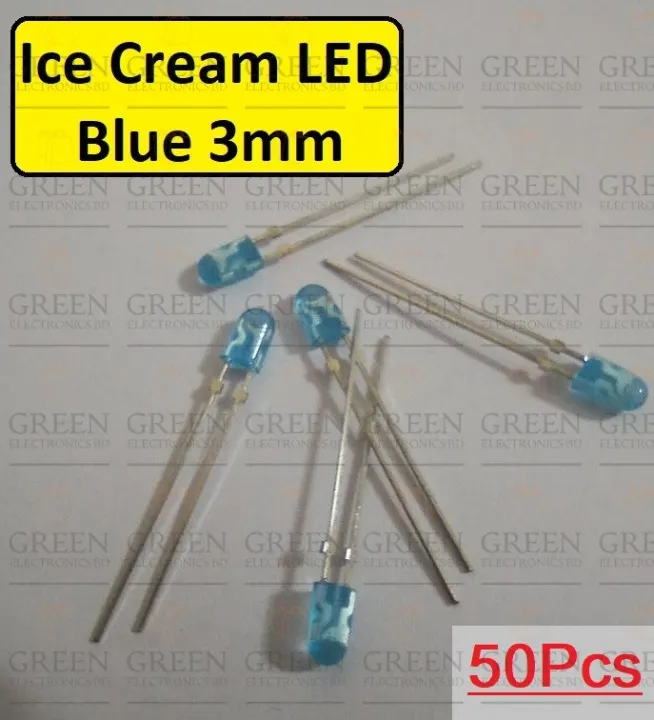 50Pcs Ultra Bright Blue Color 3mm Ice Cream LED Light Emitting Diode ...