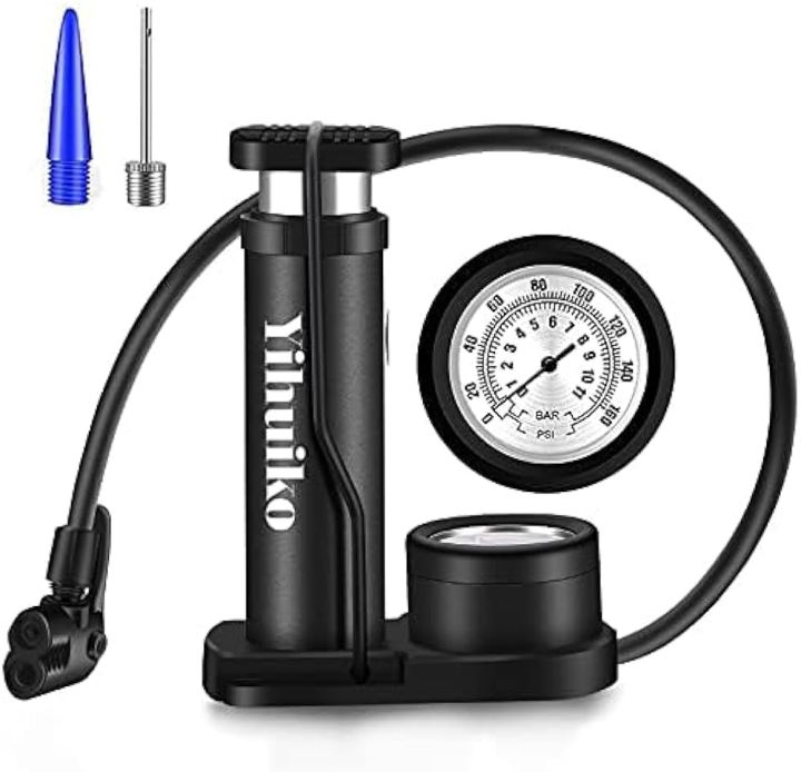 Cycling Bike Air Pump Bicycle Ball Foot Inflator with Pressure Gauge ...
