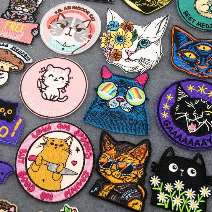 Cat Face Embroidered Patch Cartoon Animal Patch Iron On Patches For ...