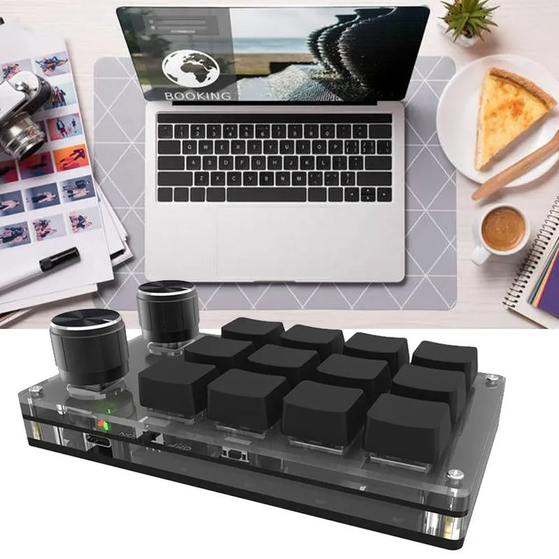 Bluetooth USB Custom 12 Keys Keyboard Volume Knob Programming Macro Gaming Photoshop Keypad ...