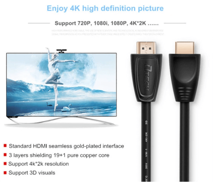 Hight Speed Dtech HDMI Cable 4K HDMI 1meter | Daraz.com.bd