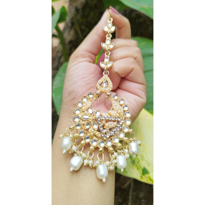 Pakistani Beautiful traditional kundan and pearls tikli for girls 1 ...