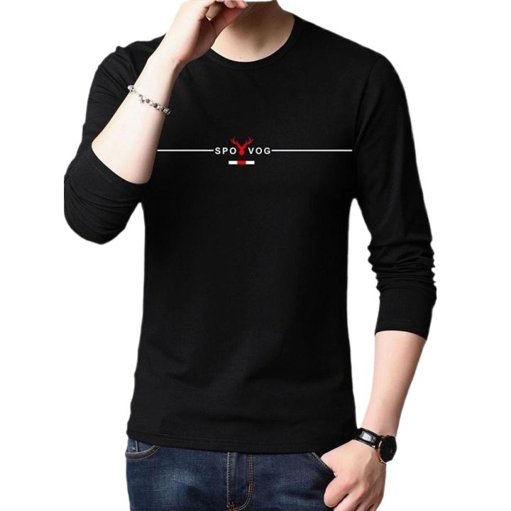 BLACK COLOUR COTTON LONG SLEEVE T- SHART FOR MEN . | Daraz.com.bd